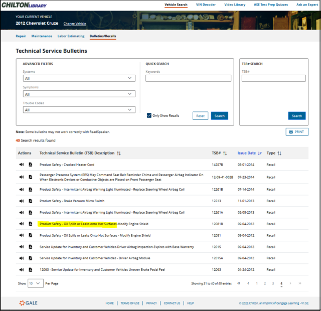 Check for Recalls with ChiltonLibrary | Gale Blog: Library & Educator ...