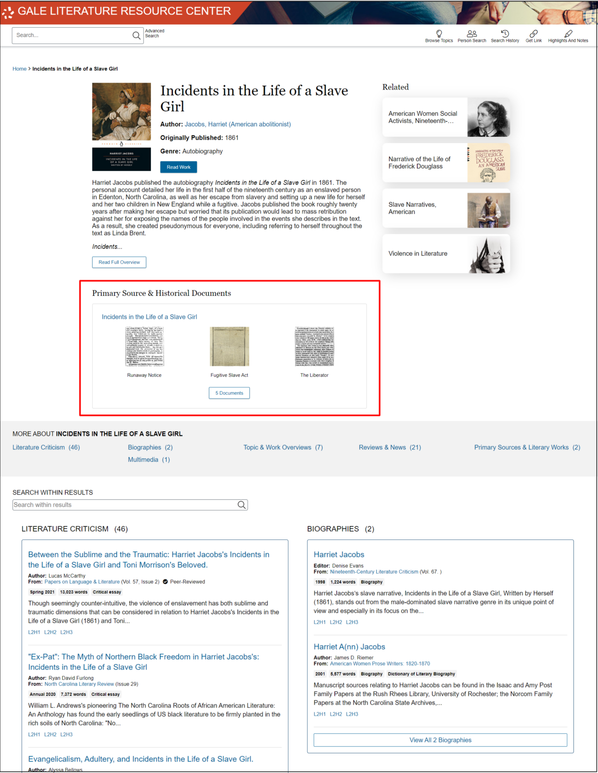 New in Gale Literature Resource Center: Primary Sources & Historical ...